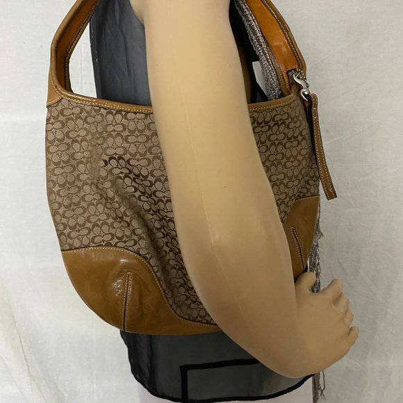 Coach | Bags | Coach M Tan Signature Jacquard Fabric Shoulder Bag ...